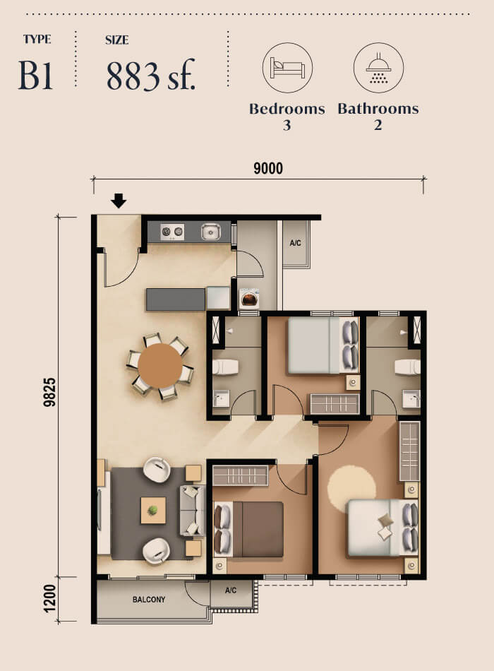 Floor Plans – Type B1 - M Zenya Metropolitan Park, Kepong | by Mah Sing