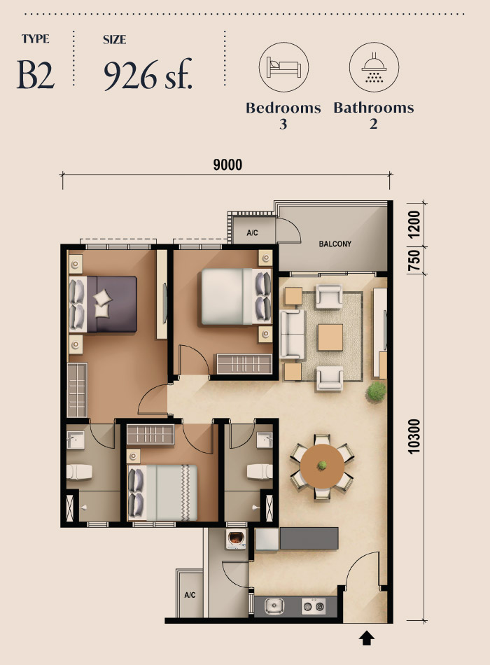 Floor Plans – Type B2 - M Zenya Metropolitan Park, Kepong | by Mah Sing