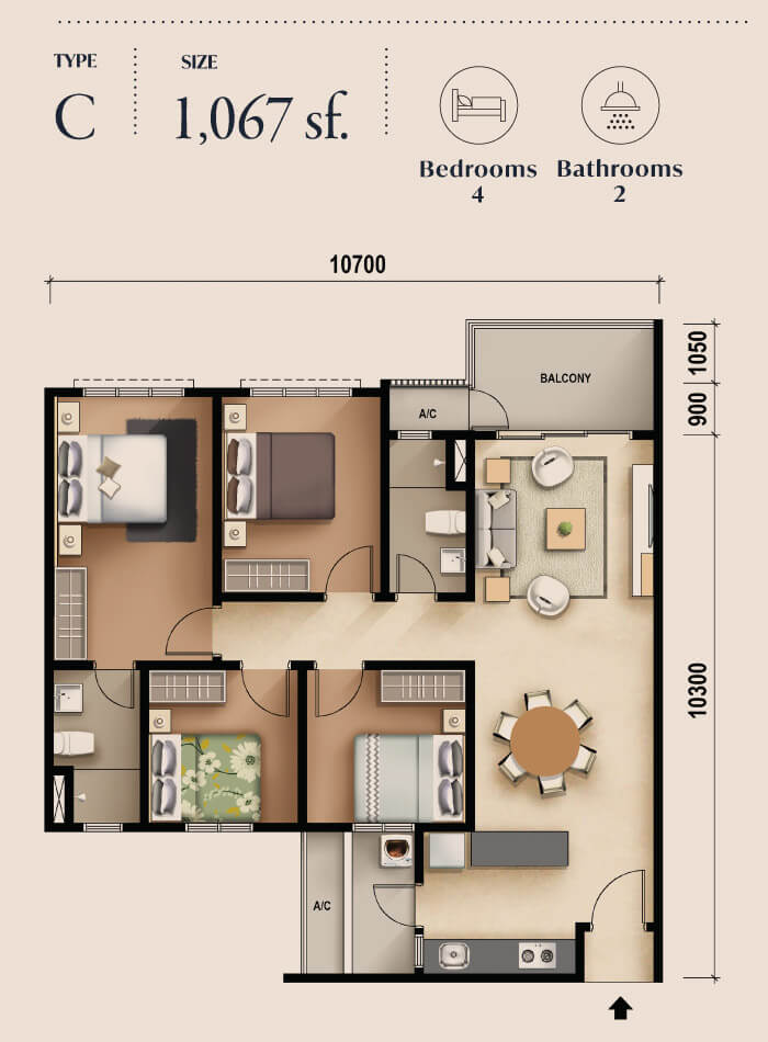Floor Plans – Type C - M Zenya Metropolitan Park, Kepong | by Mah Sing